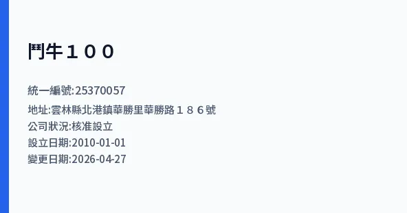 鬥牛100的照片-統編 25370057(雲林縣) 公司登記資料與營業項目詳細圖表