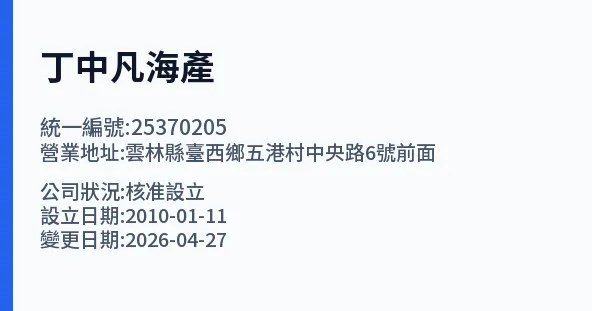 丁中凡海產的照片-統編 25370205(雲林縣) 公司登記資料與營業項目詳細圖表