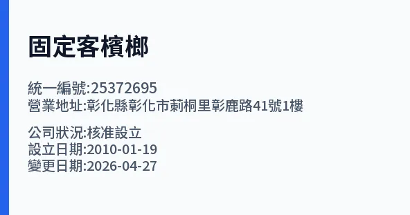 固定客檳榔的照片-統編 25372695(彰化縣) 公司登記資料與營業項目詳細圖表