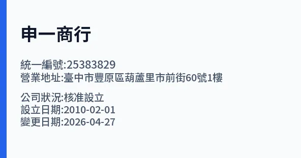 申一商行的照片-統編 25383829(臺中市) 公司登記資料與營業項目詳細圖表