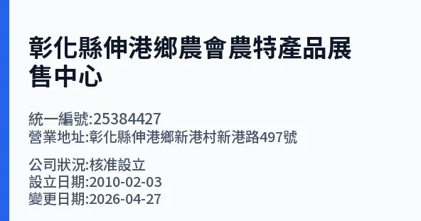 彰化縣伸港鄉農會農特產品展售中心的照片-統編 25384427(彰化縣) 公司登記資料與營業項目詳細圖表