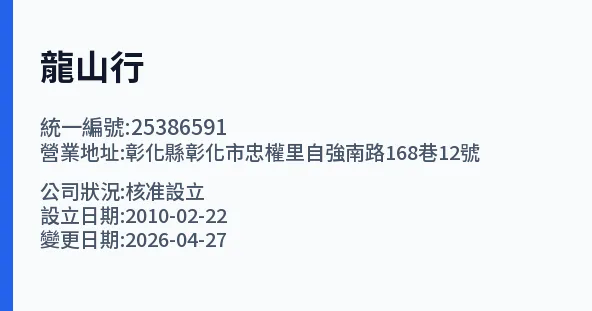 龍山行的照片-統編 25386591(彰化縣) 公司登記資料與營業項目詳細圖表