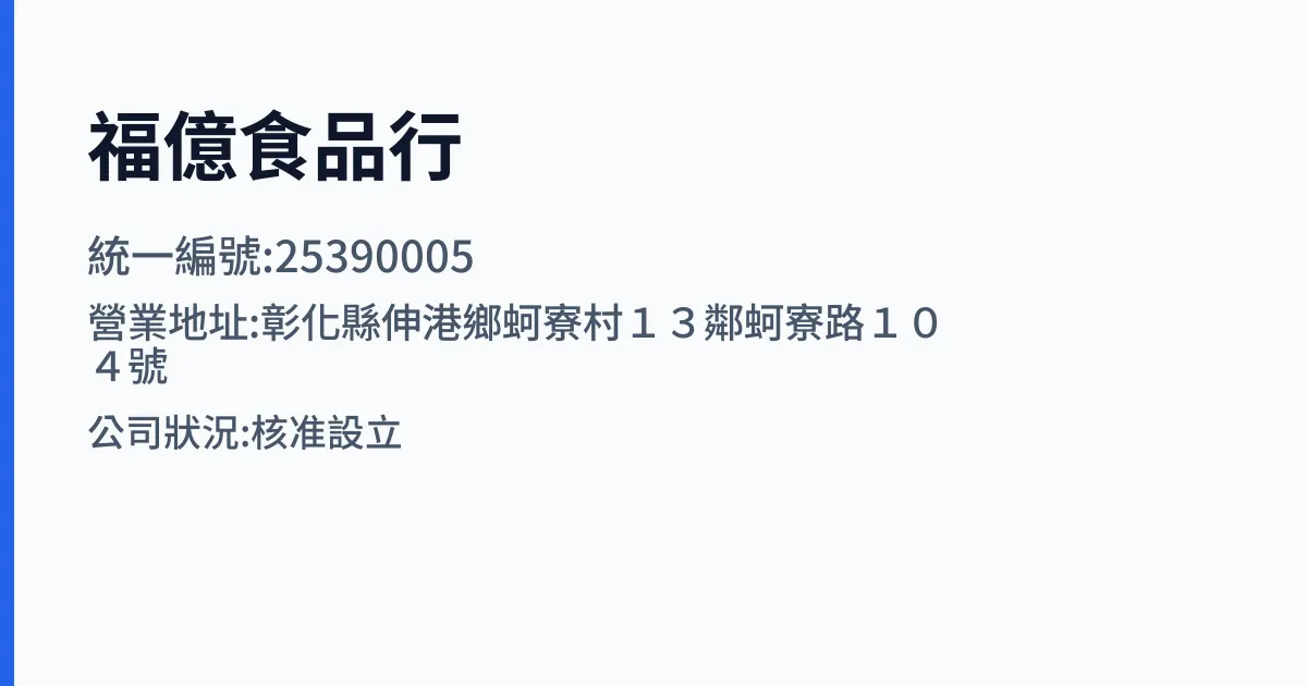 福億食品行 - 統編 25390005(彰化縣) 公司登記資料與營業項目詳細圖表