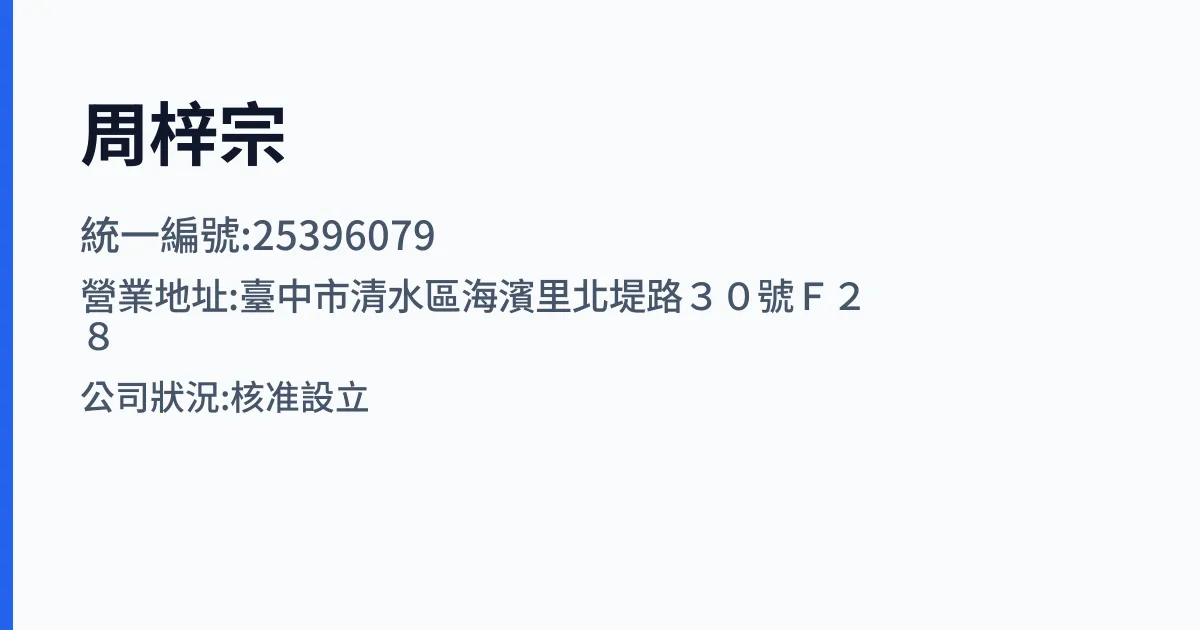周梓宗 - 統編 25396079(臺中市) 公司登記資料與營業項目詳細圖表