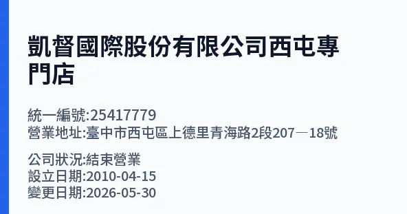 凱督國際股份有限公司西屯專門店的照片-統編 25417779(臺中市) 公司登記資料與營業項目詳細圖表