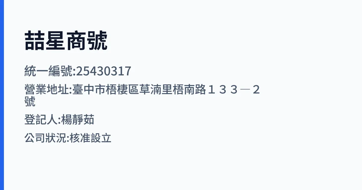 喆星商號 - 統編 25430317(臺中市) 公司登記資料與營業項目詳細圖表