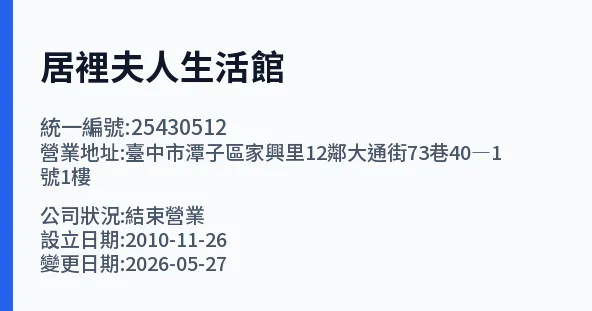 居裡夫人生活館的照片-統編 25430512(臺中市) 公司登記資料與營業項目詳細圖表