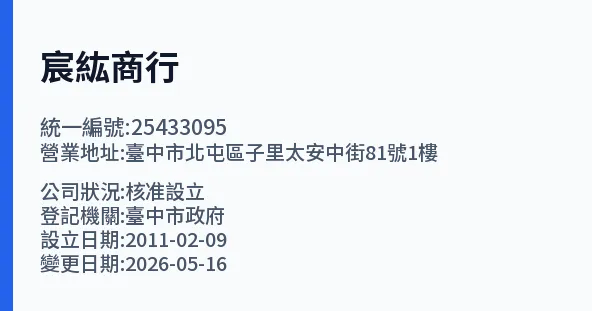 宸紘商行的照片-統編 25433095(臺中市) 公司登記資料與營業項目詳細圖表
