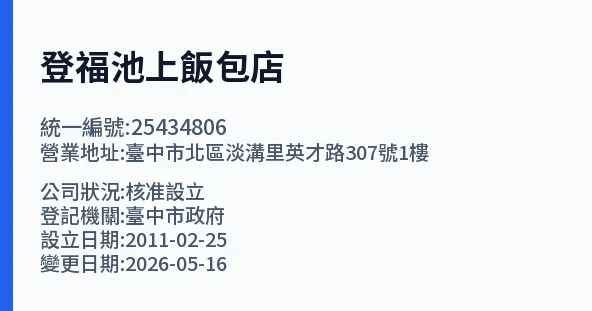 登福池上飯包店的照片-統編 25434806(臺中市) 公司登記資料與營業項目詳細圖表