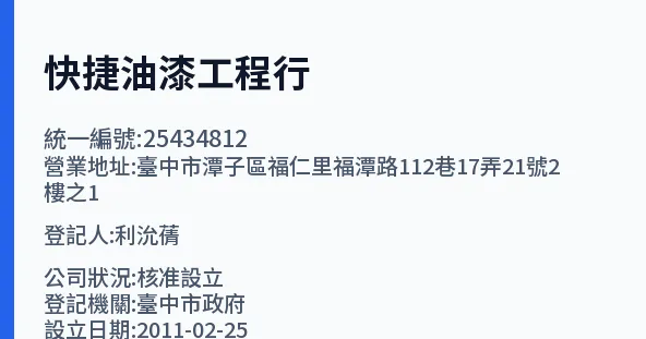 快捷油漆工程行的照片-統編 25434812(臺中市) 公司登記資料與營業項目詳細圖表