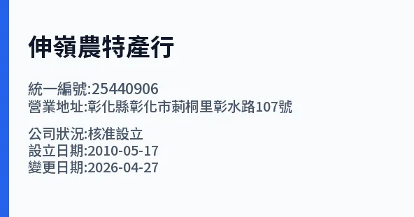 伸嶺農特產行的照片-統編 25440906(彰化縣) 公司登記資料與營業項目詳細圖表