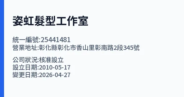 姿虹髮型工作室的照片-統編 25441481(彰化縣) 公司登記資料與營業項目詳細圖表