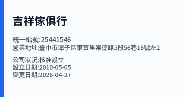 吉祥傢俱行的照片-統編 25441546(臺中市) 公司登記資料與營業項目詳細圖表