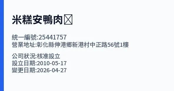 米糕安鴨肉焿的照片-統編 25441757(彰化縣) 公司登記資料與營業項目詳細圖表