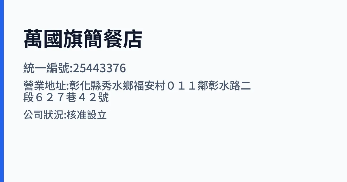 萬國旗簡餐店 - 統編 25443376(彰化縣) 公司登記資料與營業項目詳細圖表