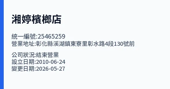 湘婷檳榔店的照片-統編 25465259(彰化縣) 公司登記資料與營業項目詳細圖表