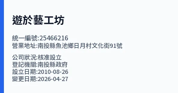 遊於藝工坊的照片-統編 25466216(南投縣) 公司登記資料與營業項目詳細圖表
