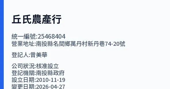 丘氏農產行的照片-統編 25468404(南投縣) 公司登記資料與營業項目詳細圖表