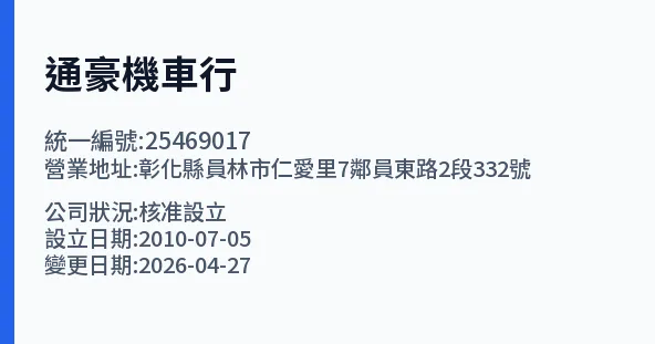 通豪機車行的照片-統編 25469017(彰化縣) 公司登記資料與營業項目詳細圖表