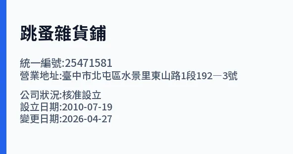 跳蚤雜貨鋪的照片-統編 25471581(臺中市) 公司登記資料與營業項目詳細圖表