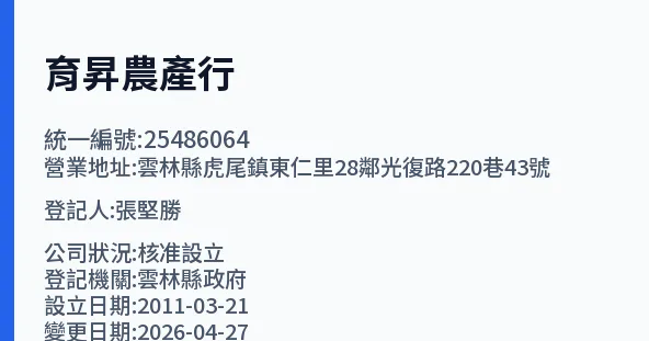 育昇農產行的照片-統編 25486064(雲林縣) 公司登記資料與營業項目詳細圖表
