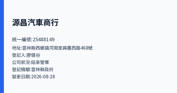 源昌汽車商行的照片-統編 25488149(雲林縣) 公司登記資料與營業項目詳細圖表