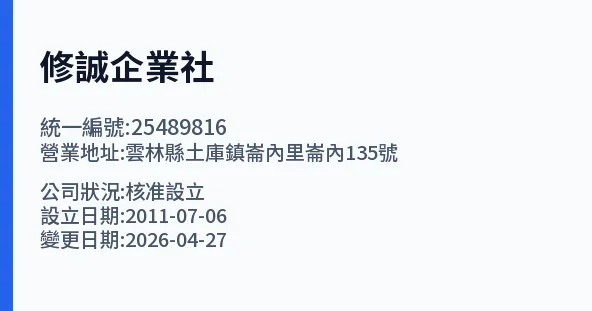 修誠企業社的照片-統編 25489816(雲林縣) 公司登記資料與營業項目詳細圖表