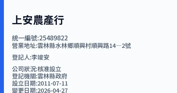上安農產行的照片-統編 25489822(雲林縣) 公司登記資料與營業項目詳細圖表