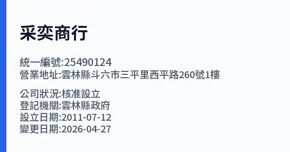 采奕商行的照片-統編 25490124(雲林縣) 公司登記資料與營業項目詳細圖表