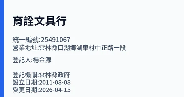 育詮文具行的照片-統編 25491067(雲林縣) 公司登記資料與營業項目詳細圖表
