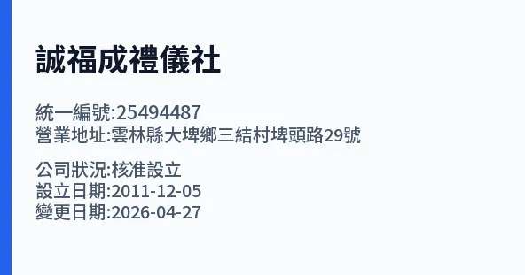 誠福成禮儀社的照片-統編 25494487(雲林縣) 公司登記資料與營業項目詳細圖表
