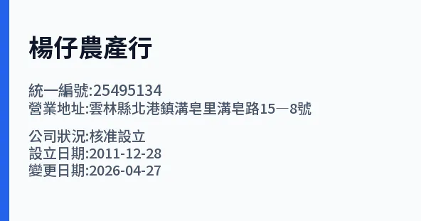 楊仔農產行的照片-統編 25495134(雲林縣) 公司登記資料與營業項目詳細圖表