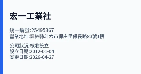宏一工業社的照片-統編 25495367(雲林縣) 公司登記資料與營業項目詳細圖表