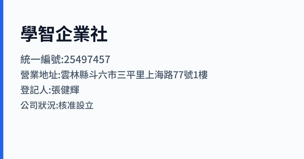 學智企業社 - 統編 25497457(雲林縣) 公司登記資料與營業項目詳細圖表