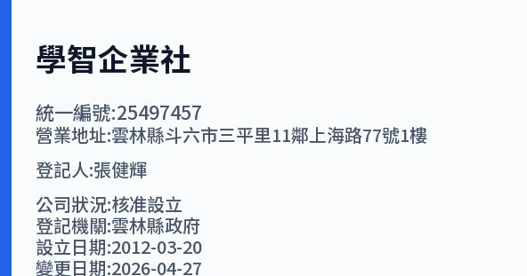學智企業社的照片-統編 25497457(雲林縣) 公司登記資料與營業項目詳細圖表