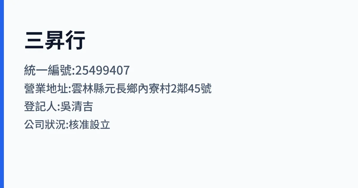 三昇行 - 統編 25499407(雲林縣) 公司登記資料與營業項目詳細圖表