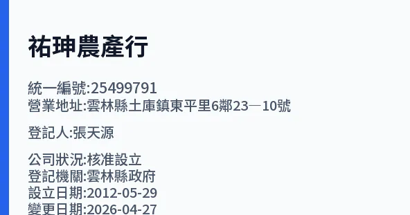 祐珅農產行的照片-統編 25499791(雲林縣) 公司登記資料與營業項目詳細圖表