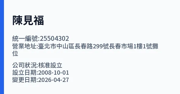陳見福的照片-統編 25504302(臺北市) 公司登記資料與營業項目詳細圖表