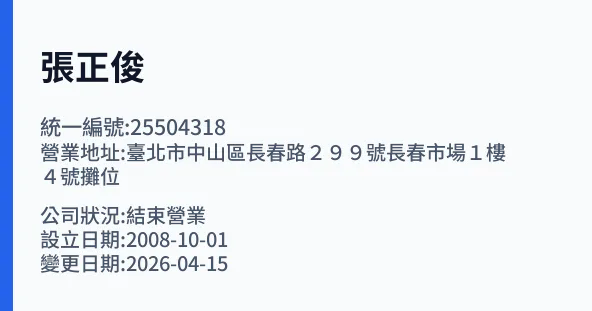張正俊的照片-統編 25504318(臺北市) 公司登記資料與營業項目詳細圖表