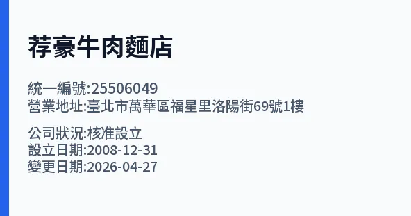 荐豪牛肉麵店的照片-統編 25506049(臺北市) 公司登記資料與營業項目詳細圖表