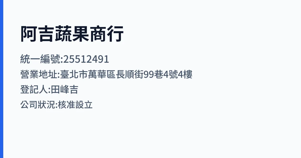 阿吉蔬果商行 - 統編 25512491（臺北市） 公司登記資料與營業項目詳細圖表