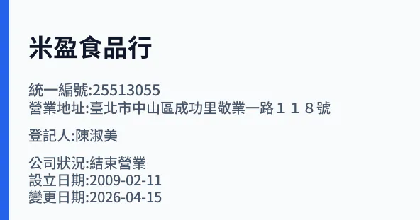 米盈食品行的照片-統編 25513055(臺北市) 公司登記資料與營業項目詳細圖表