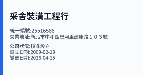 采舍裝潢工程行的照片-統編 25516588(新北市) 公司登記資料與營業項目詳細圖表