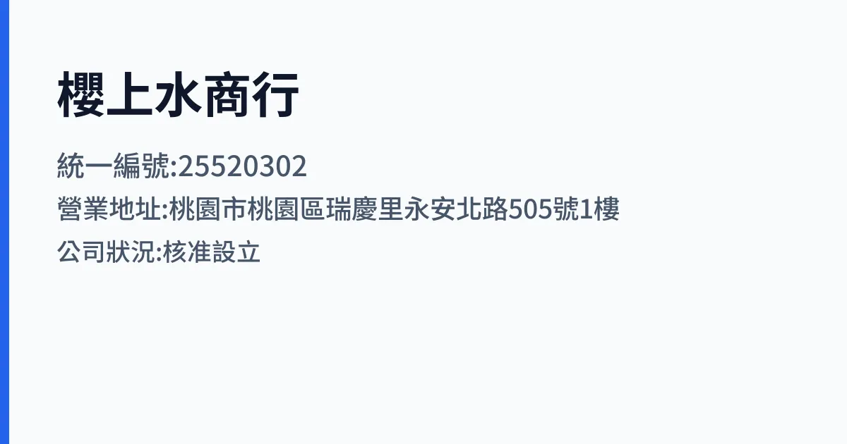 櫻上水商行 - 統編 25520302（桃園市） 公司登記資料與營業項目詳細圖表