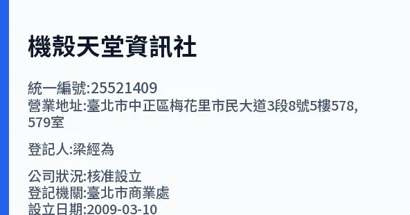 機殼天堂資訊社的照片-統編 25521409(臺北市) 公司登記資料與營業項目詳細圖表