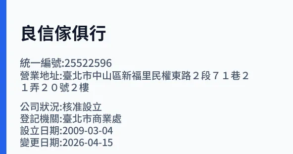 良信傢俱行的照片-統編 25522596(臺北市) 公司登記資料與營業項目詳細圖表