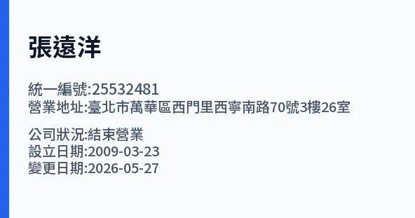張遠洋的照片-統編 25532481(臺北市) 公司登記資料與營業項目詳細圖表