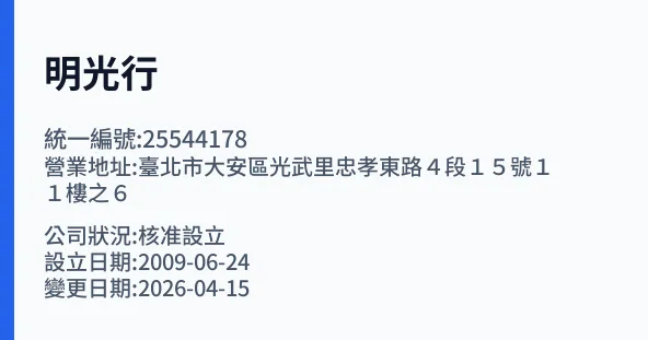 明光行的照片-統編 25544178(臺北市) 公司登記資料與營業項目詳細圖表