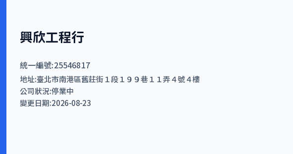 興欣工程行的照片-統編 25546817(臺北市) 公司登記資料與營業項目詳細圖表
