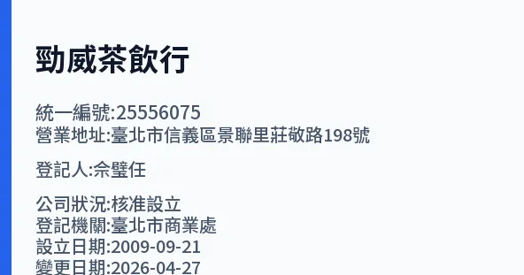 勁威茶飲行的照片-統編 25556075(臺北市) 公司登記資料與營業項目詳細圖表
